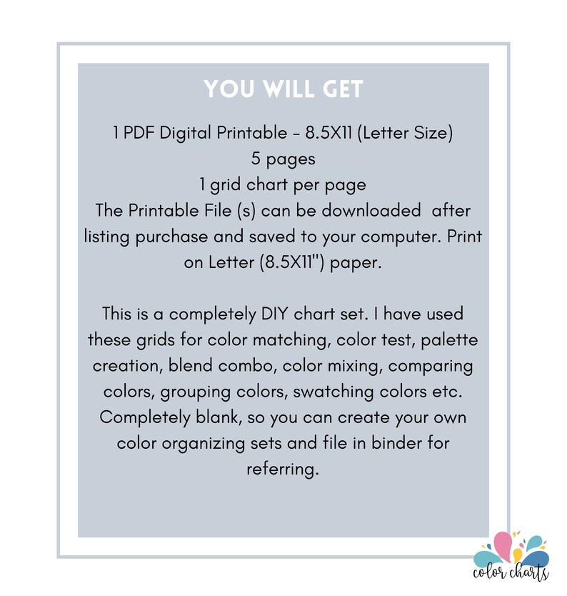 Coloring Grids Chart DIY PDF Printables 5 Pages Template | Etsy