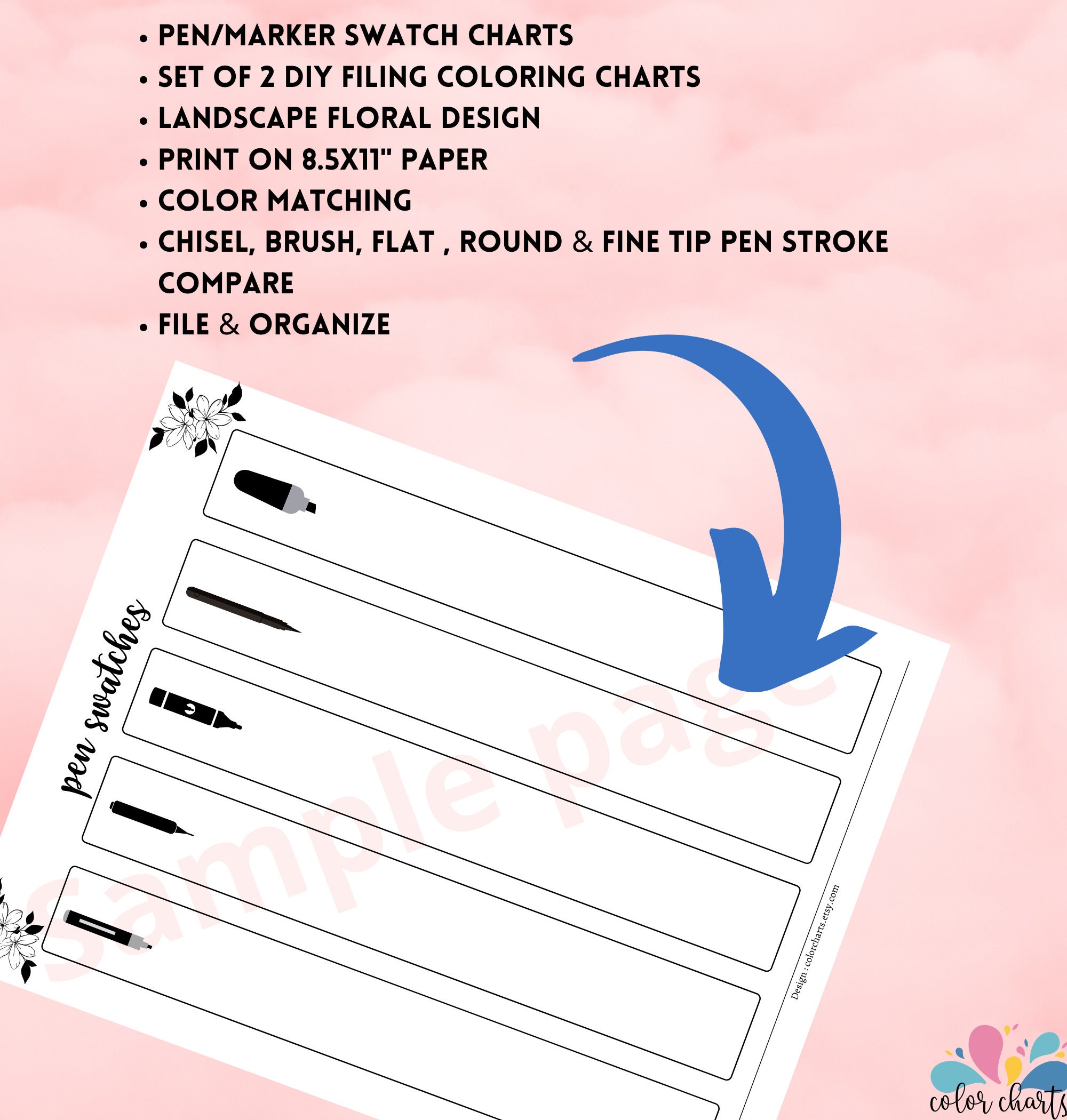 Coloring Pen Swatch Chart DIY Pen Chart Color Swatch Chart - Etsy Canada