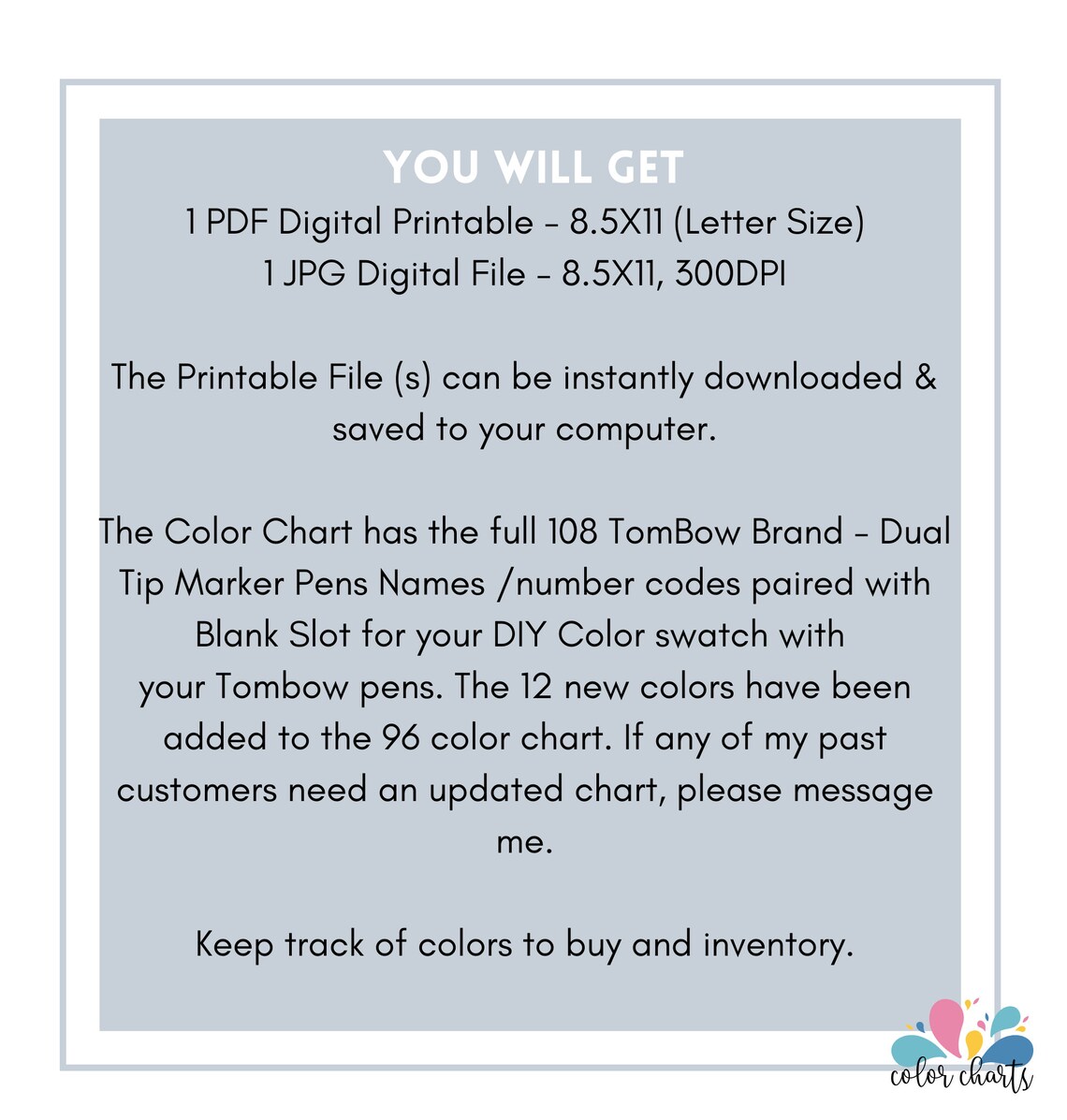 Tombow Marker Pen 108 Swatch Chart Semi Filled Color Chart - Etsy