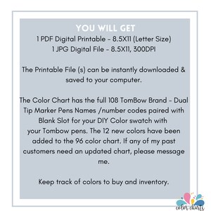 Tombow Marker Pen 108 Swatch Chart Semi Filled (Instant Download) - Etsy