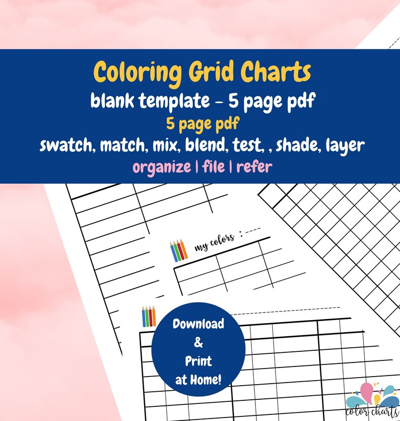 Coloring Grids Chart DIY PDF Printables 5 Pages Template - Etsy