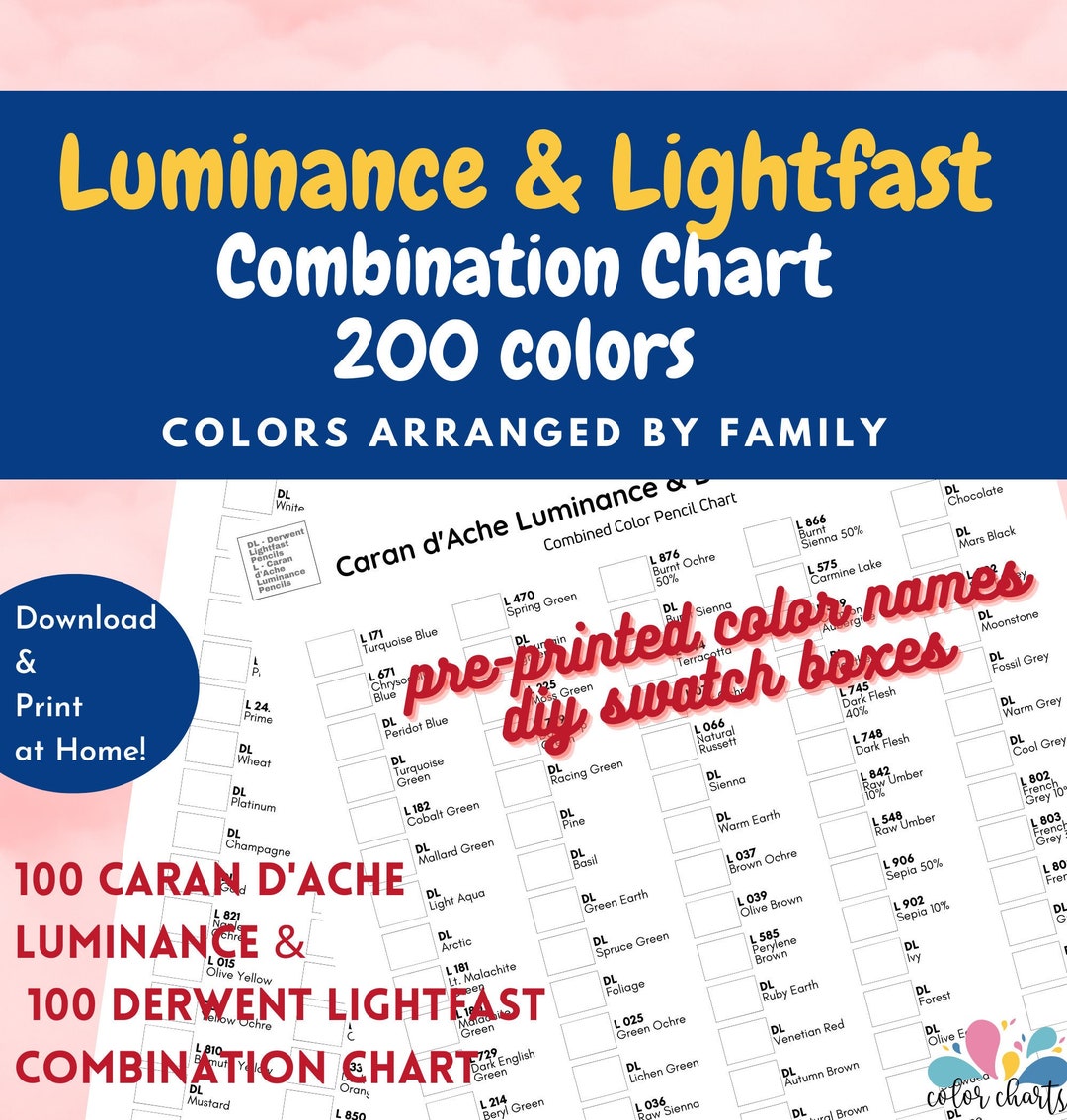 Luminance and Lightfast Combination Color Chart 200 Colors - Etsy