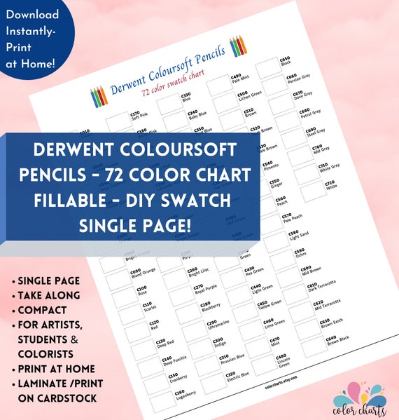 Derwent Coloursoft 72 pencil chart Fillable Swatch Color | Etsy