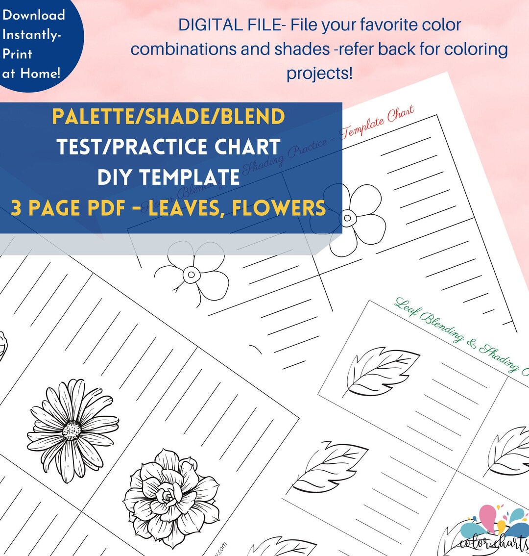 Set of 3 Coloring Reference Chart Leaves & Flower Coloring - Etsy