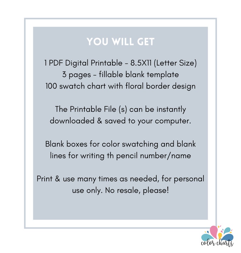 Set of 3 DIY Color Chart 100 Swatches Possible Digital - Etsy