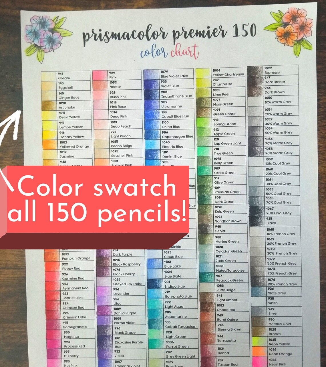 Prismacolor 150 Swatch Chart New Floral Design Update 2 Etsy Prismacolor 150 Swatch Chart New Floral Design Update 2 Etsy