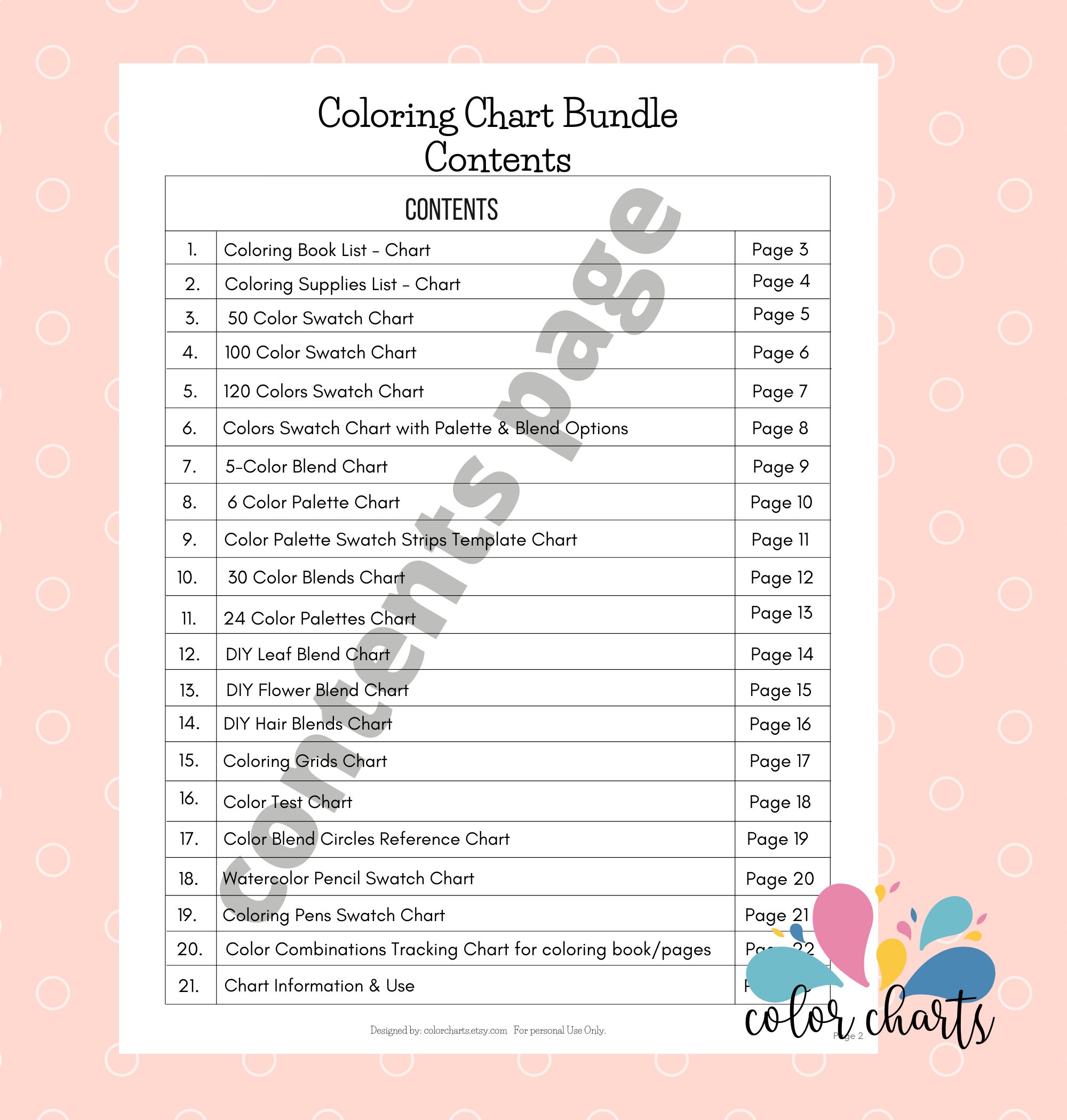 20 Coloring Chart Bundle Printable Colorist Charts | Etsy Canada