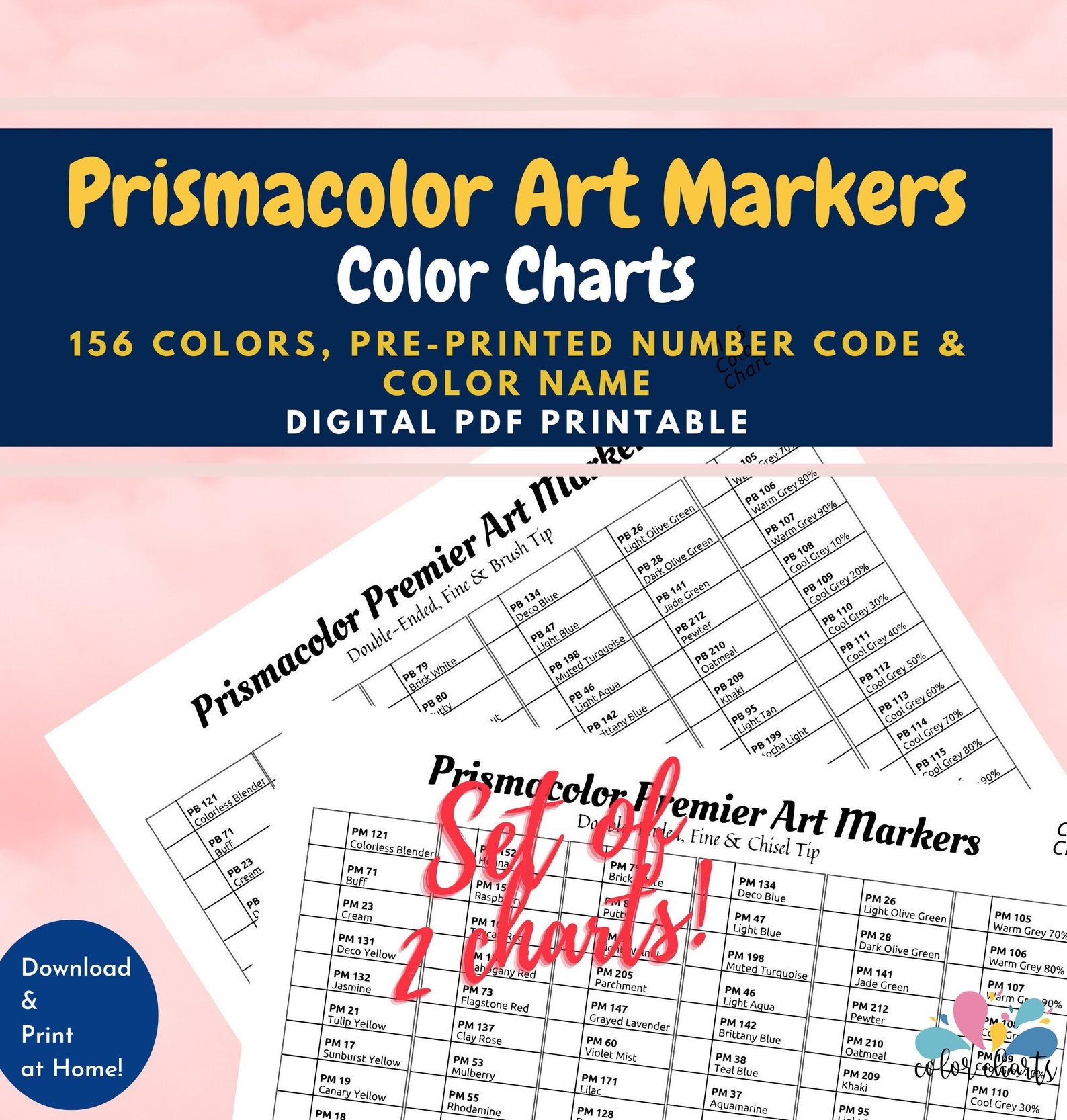Prismacolor Art Marker Chart Set of 2 156 Color Digital - Etsy