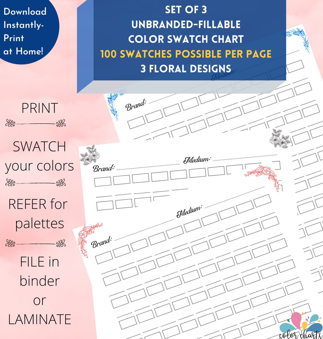 Set of 3 DIY Color Chart 100 Swatches Possible Digital - Etsy