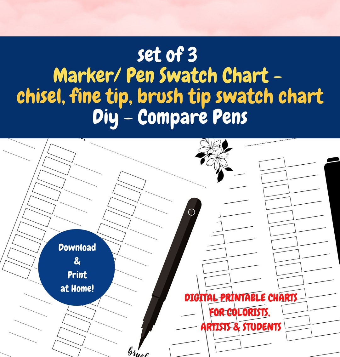 Tableau d'échantillons de stylos à colorier Ciseau et - Etsy France