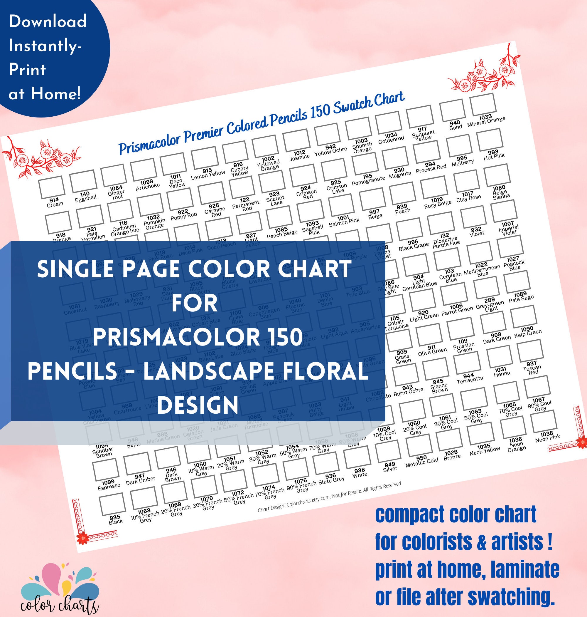 DIY Color Chart for Prismacolor Premier Pencils Floral - Etsy