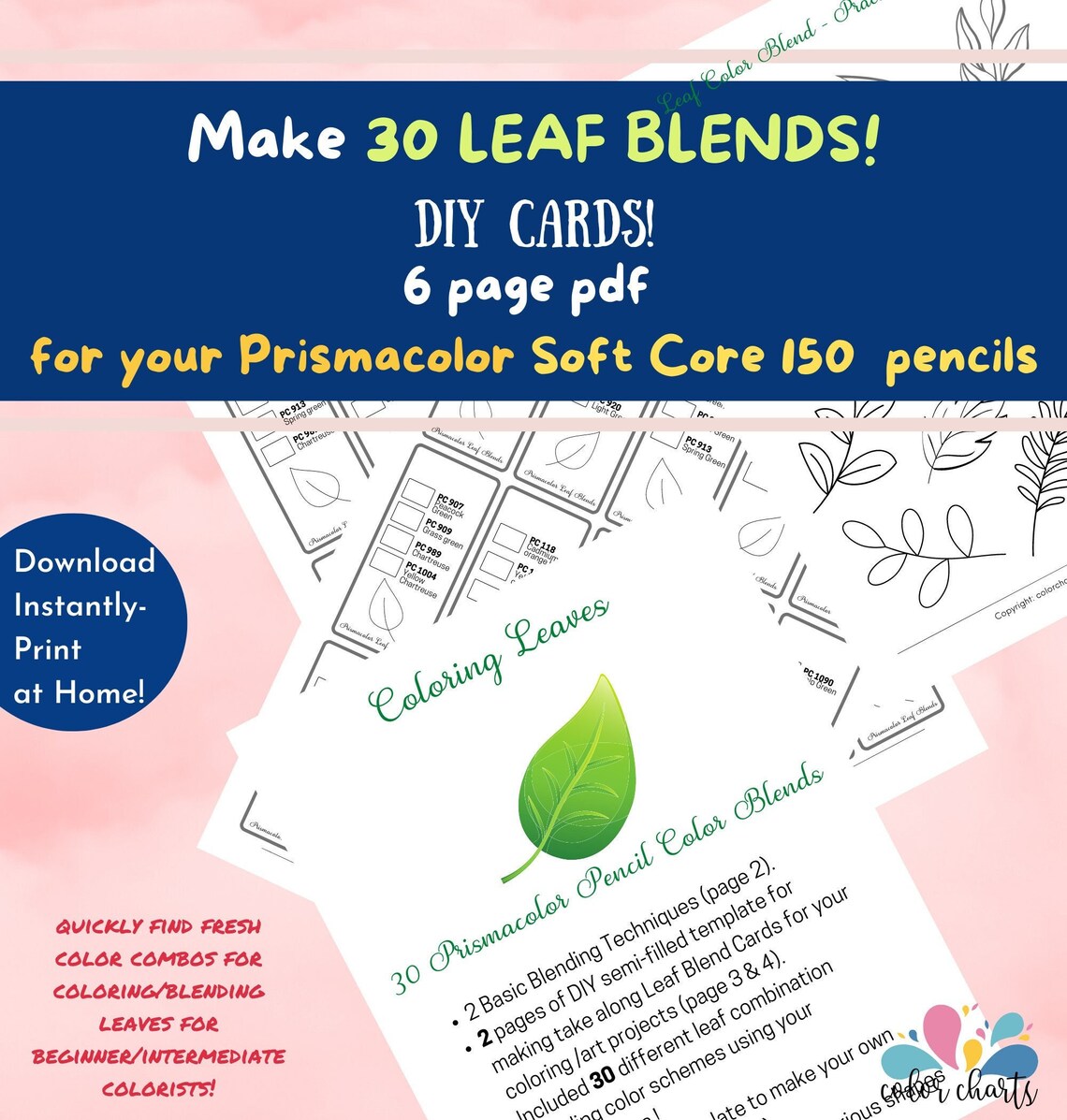 Make 30 Leaf Blend Color Cards DIY Template Digital PDF - Etsy