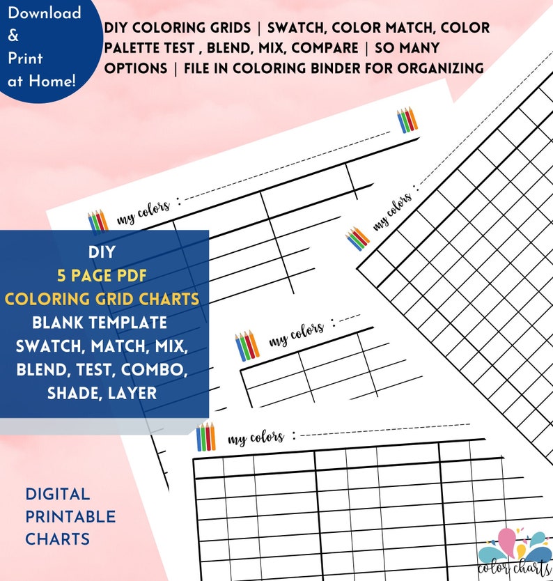 Coloring Grids Chart DIY PDF Printables 5 Pages Template | Etsy