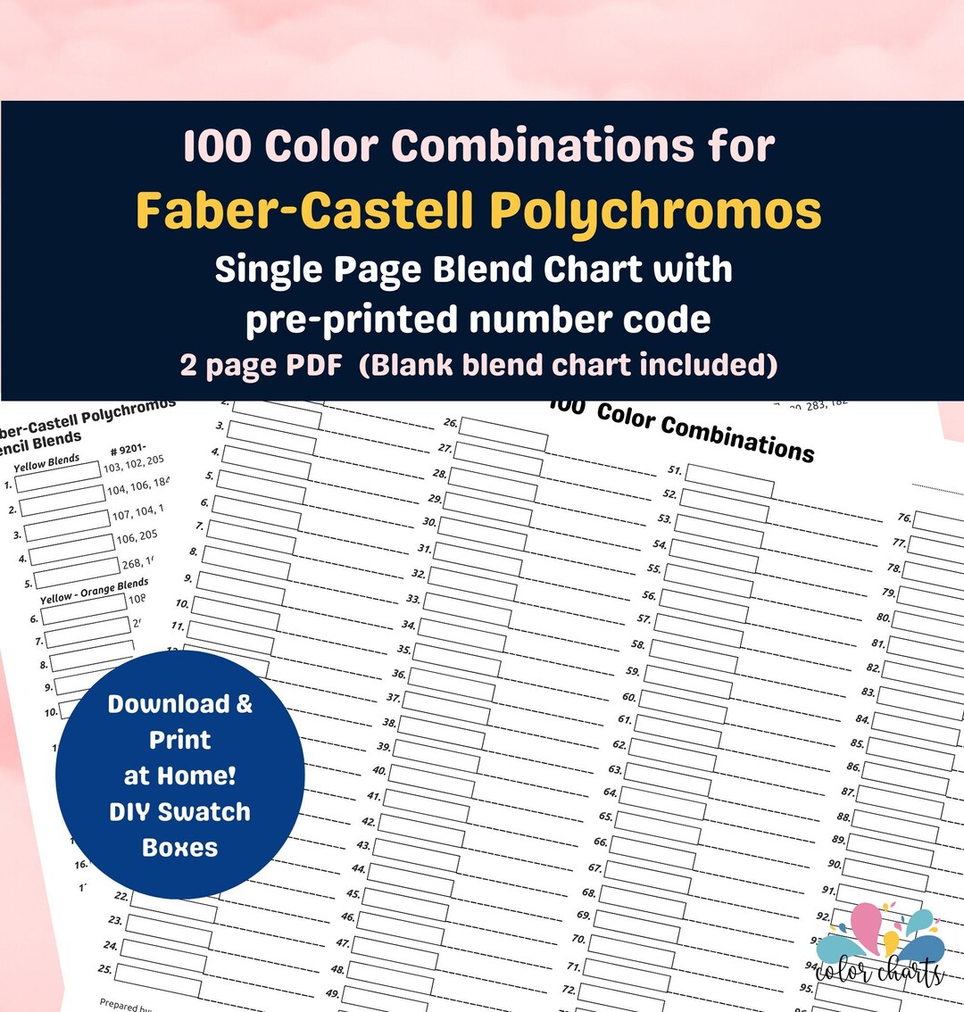Polychromos 100 Color Blends Chart Single Page Printable - Etsy