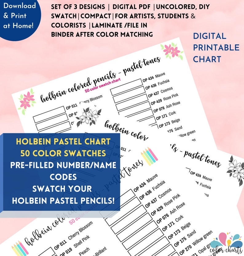 Holbein Pastel Pencil Swatch Chart Digital PDF Uncolored - Etsy
