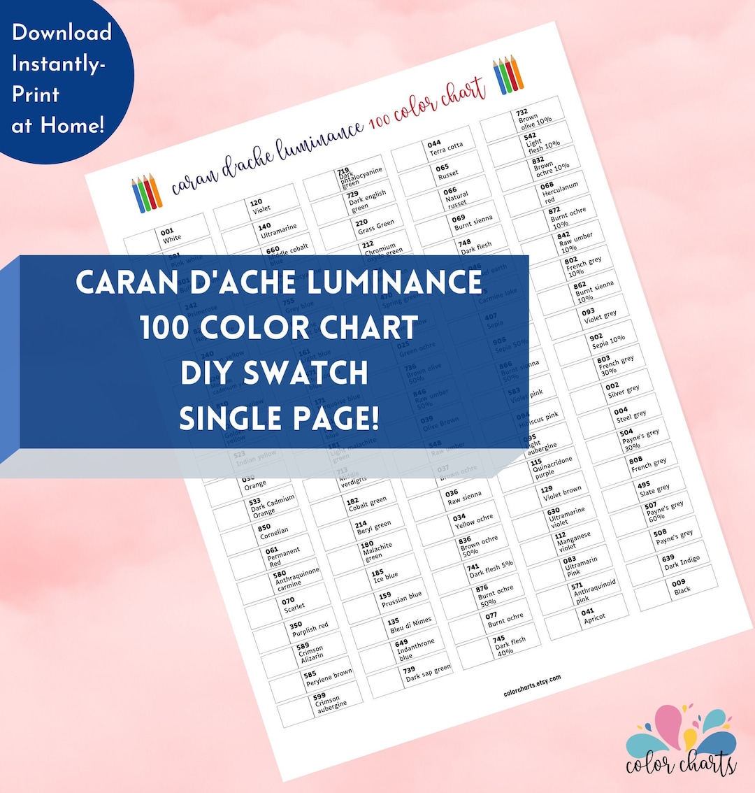Caran D'ache Luminance Fillable Color Chart 100 Color - Etsy