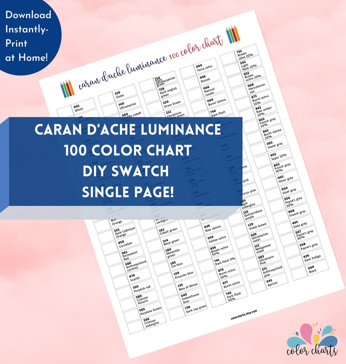 Caran D'ache Luminance Fillable Color Chart 100 Color - Etsy