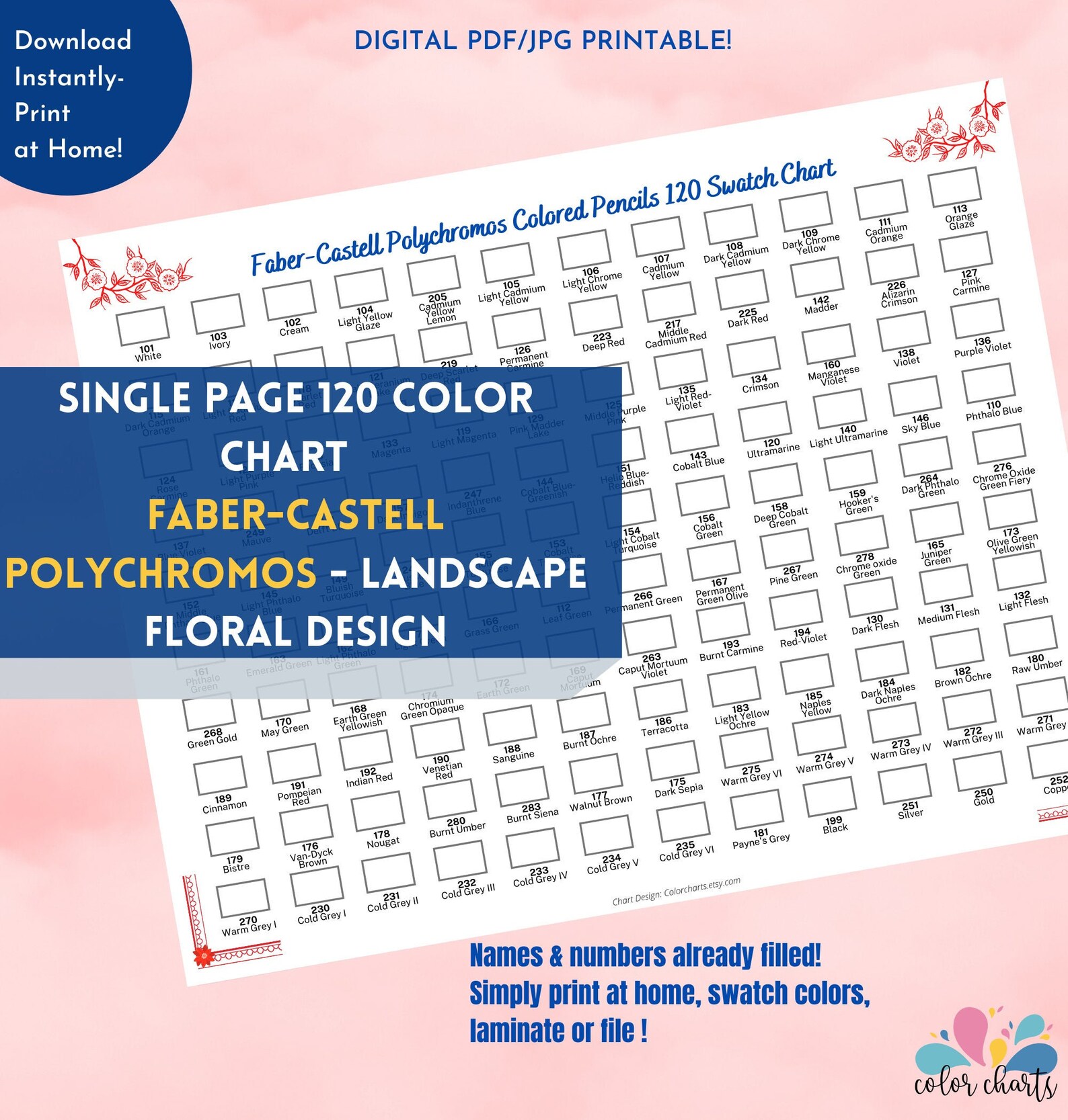 Semi-filled Color Chart Faber Castell Polychromos 120 Swatch | Etsy