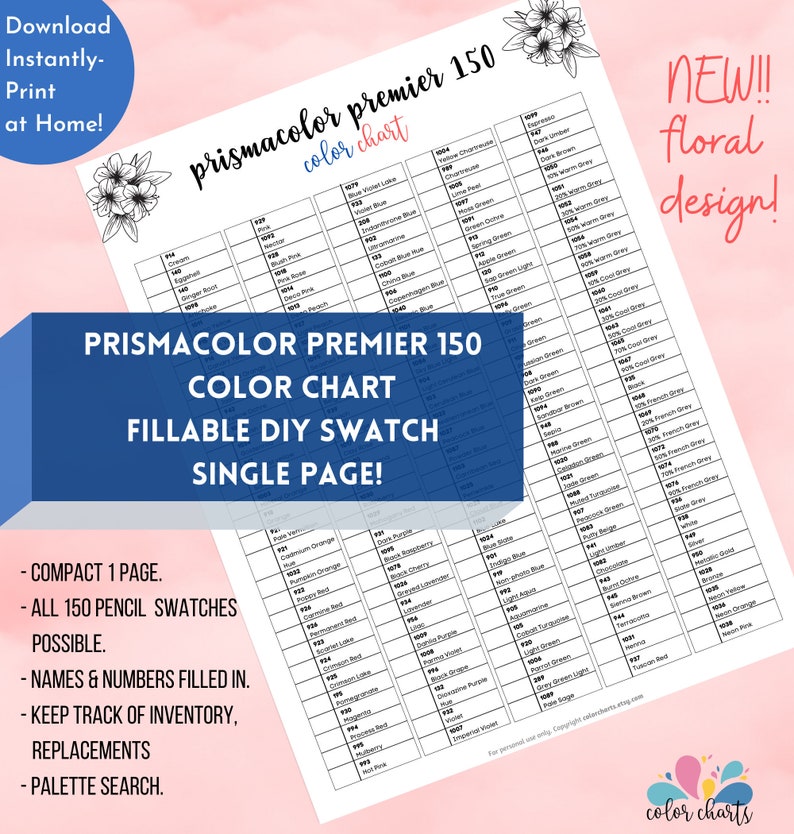 Prismacolor 150 Swatch Chart New Floral Design Update: 2 - Etsy
