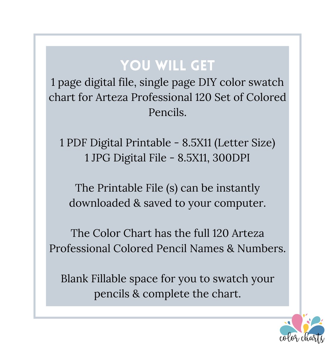 Arteza 120 Color Chart Colored Pencil Chart Single Page | Etsy