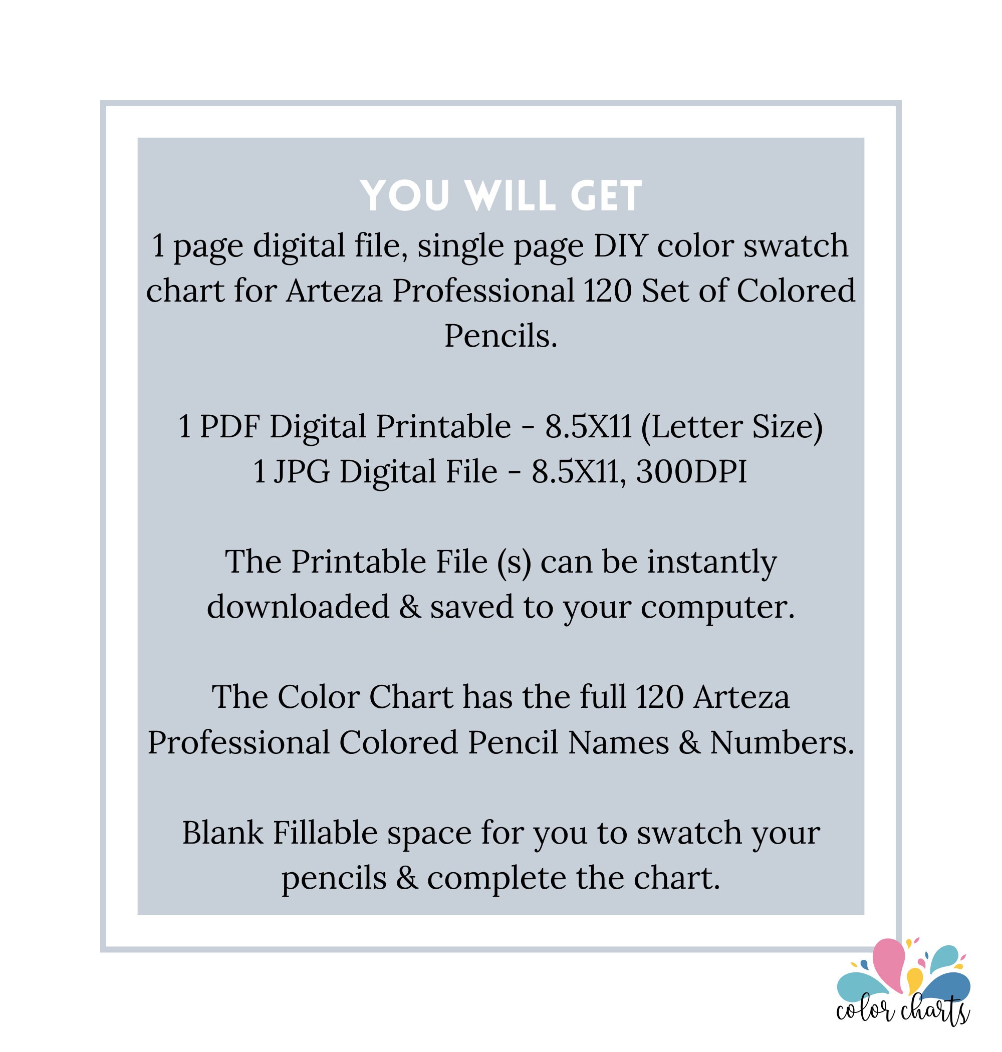 Arteza 120 Color Chart Colored Pencil Chart Arteza - Etsy