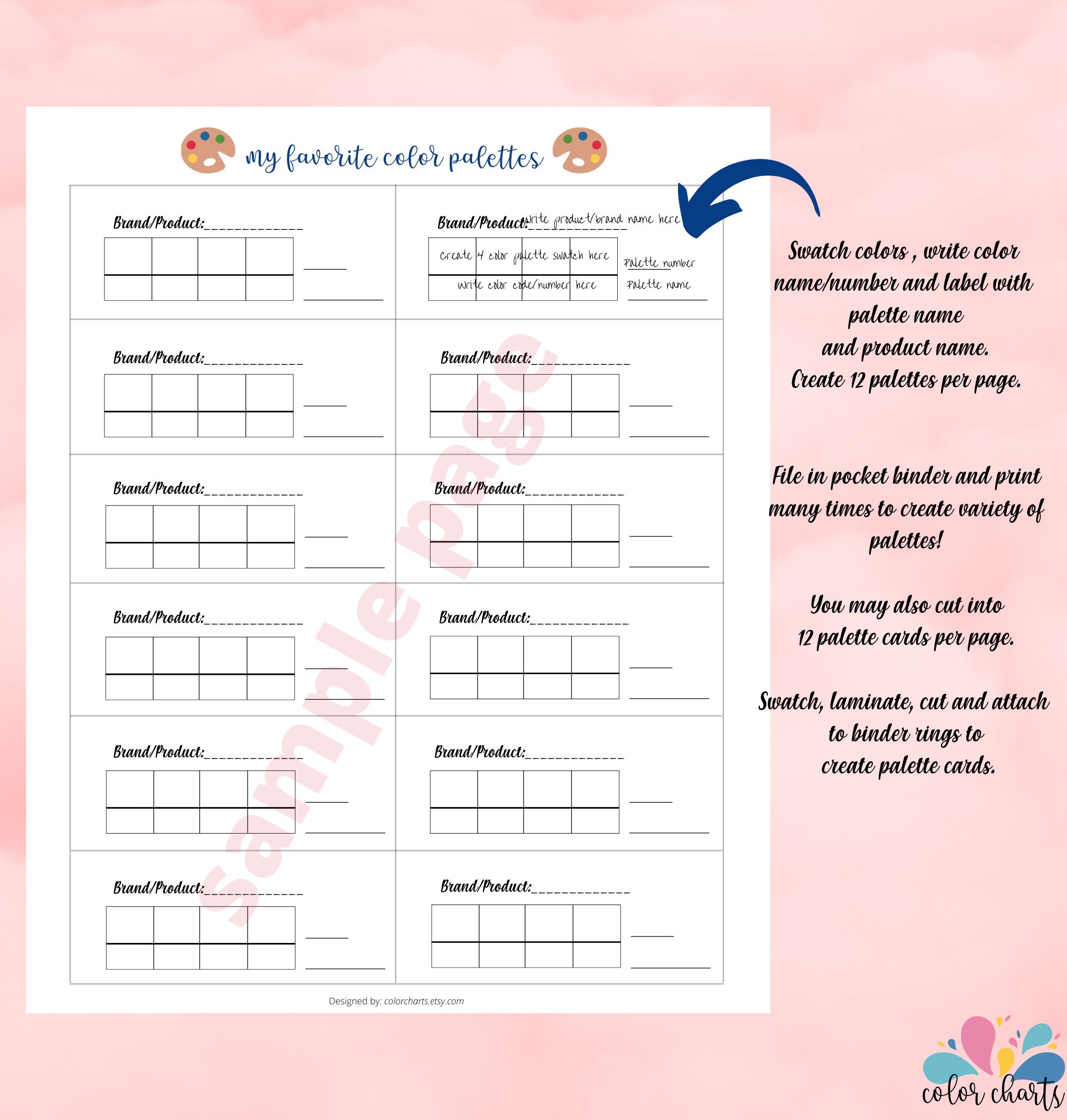 Make Your Own Color Palettes Palette Template Chart | Etsy