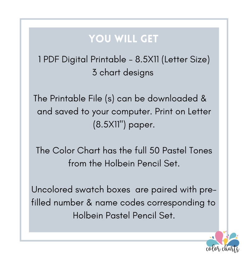 Holbein Pastel Pencil Swatch Chart Digital PDF Uncolored - Etsy