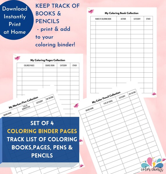 Coloring Binder Chart Track & List Pencils Pens Books - Etsy