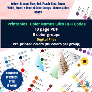 Color Names and HEX Codes Shades of Color Groups - Etsy Australia
