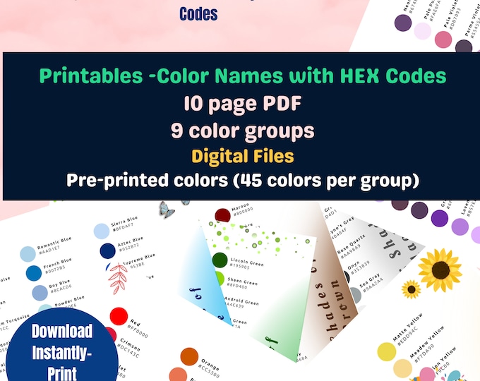 Color Names and HEX Codes Shades of Color Groups Downloadable ...