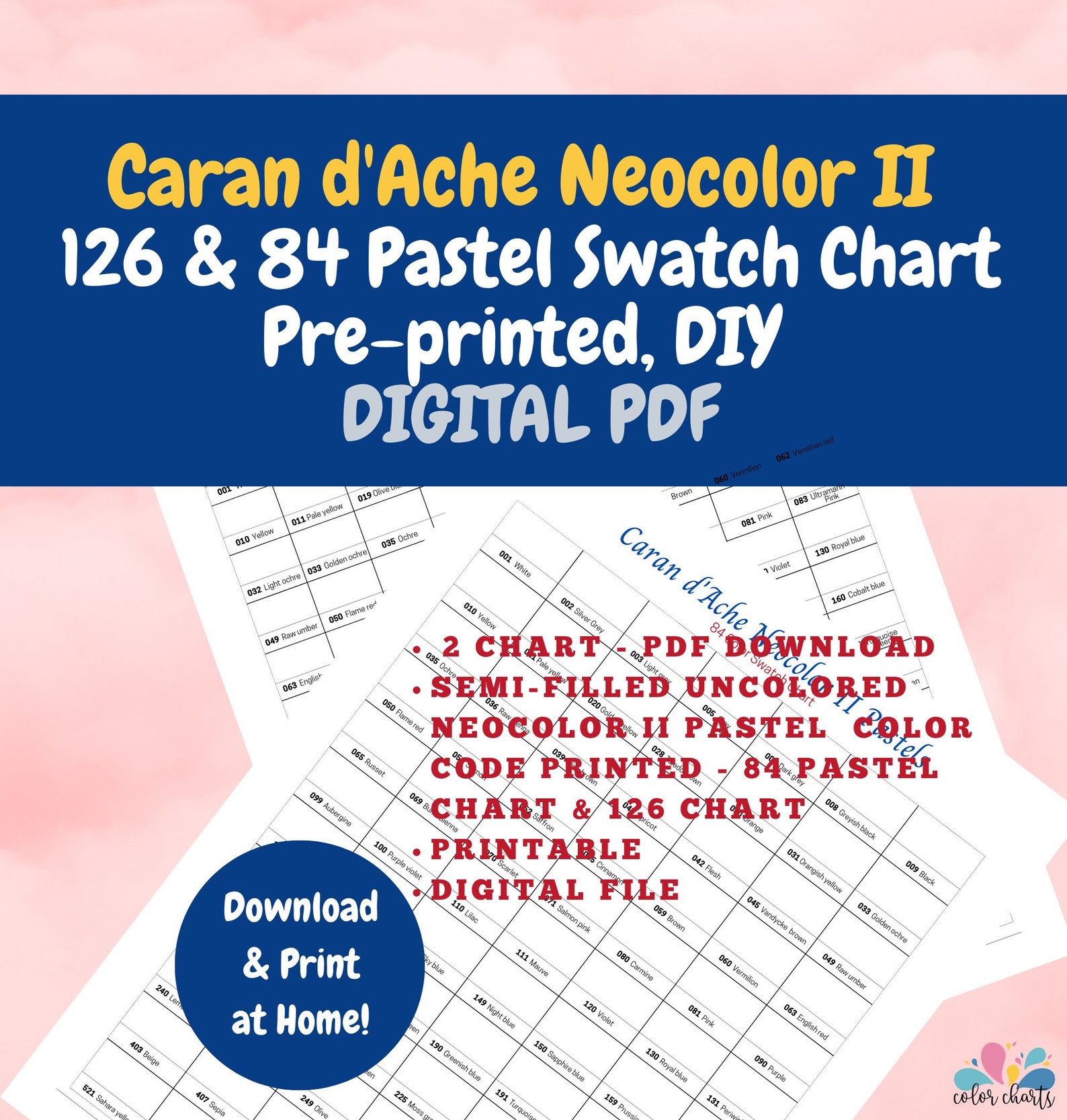 Neocolor II Pastel Color Chart 84 and 126 Color Chart - Etsy