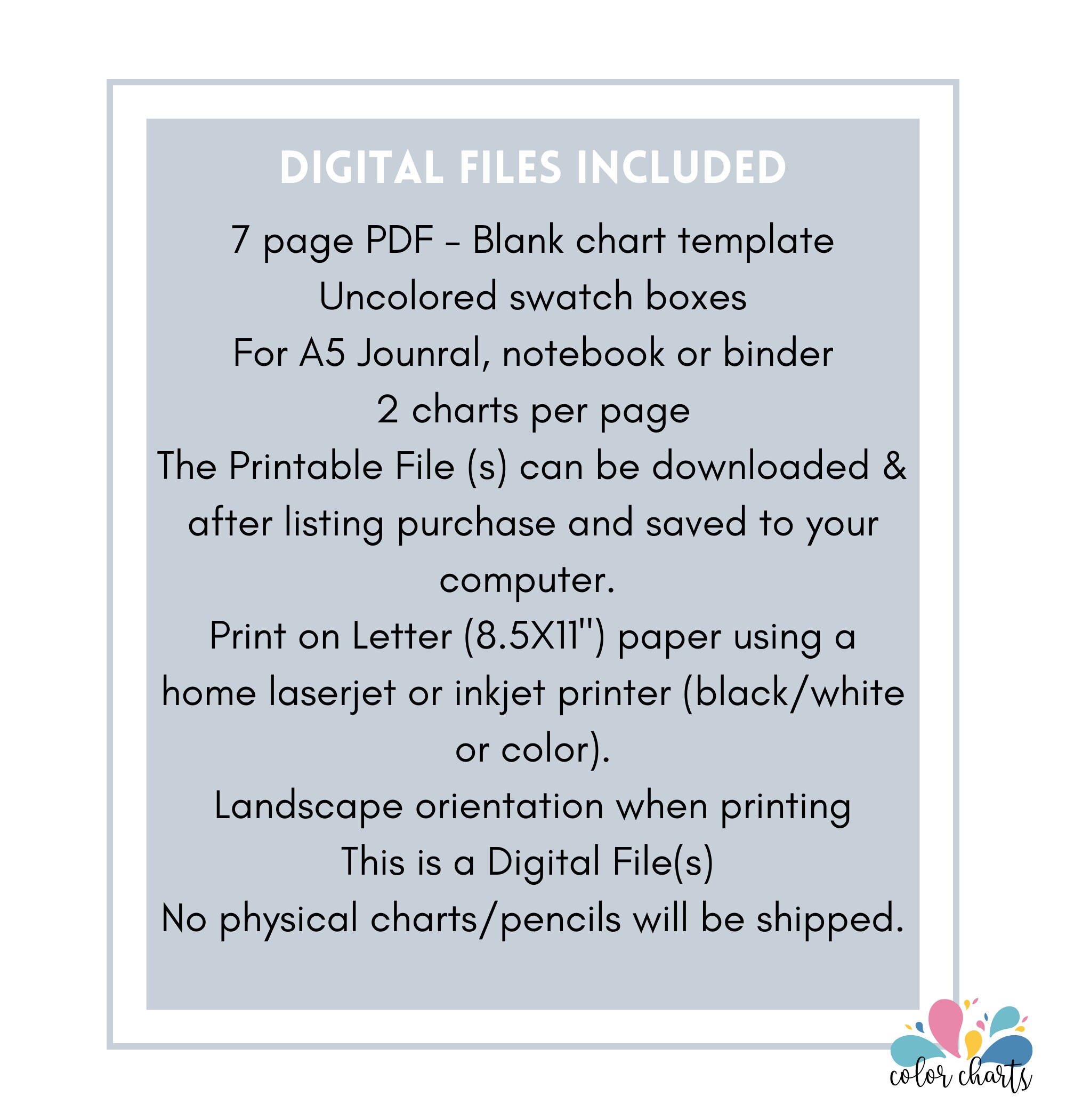 Charts for A5 Notebook Planner Blank Color Swatch Template - Etsy