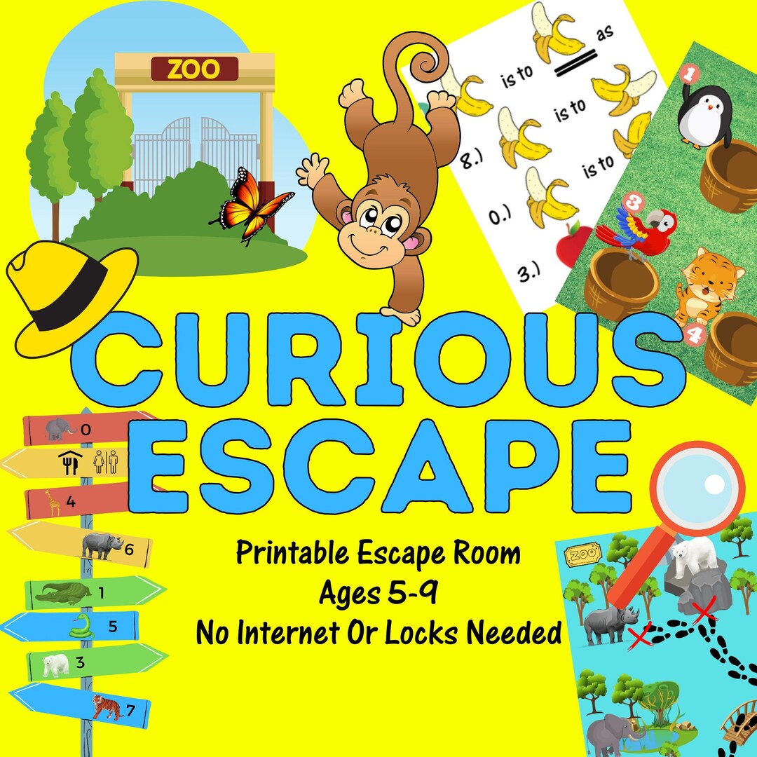 Kids Party Game Escape Room. Curious Escape at the Zoo Adventure ...