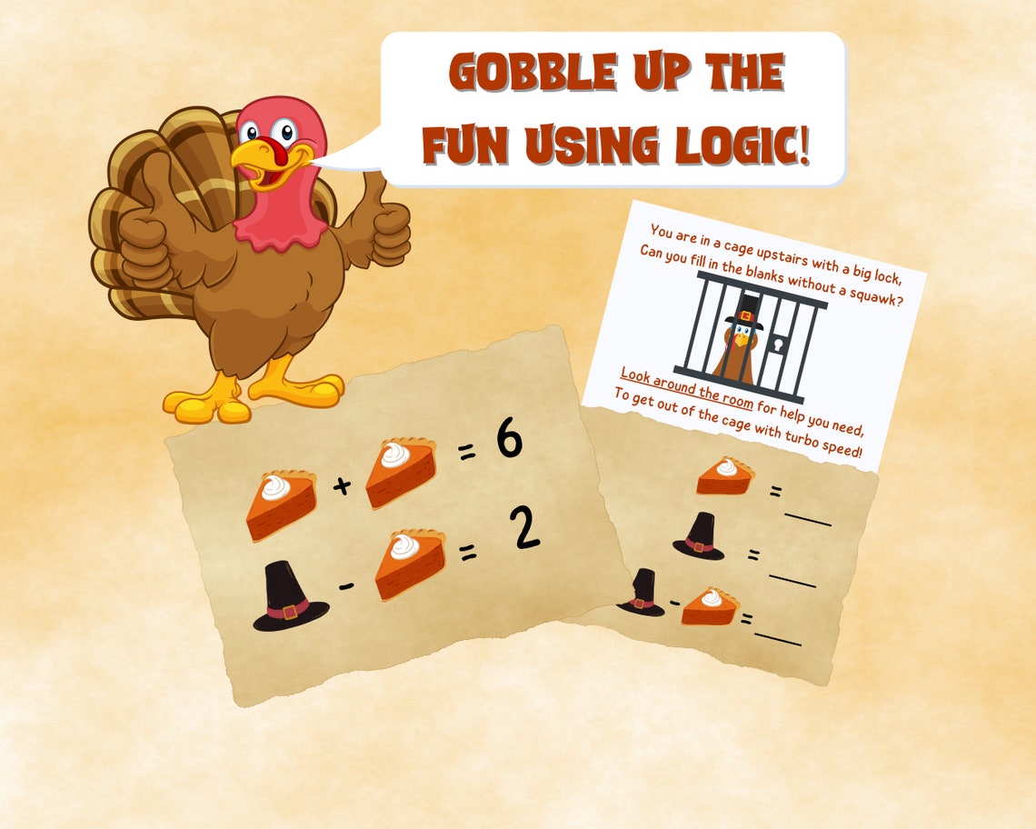 Kids Turkey Escape Room Game Thanksgiving Printable Party - Etsy