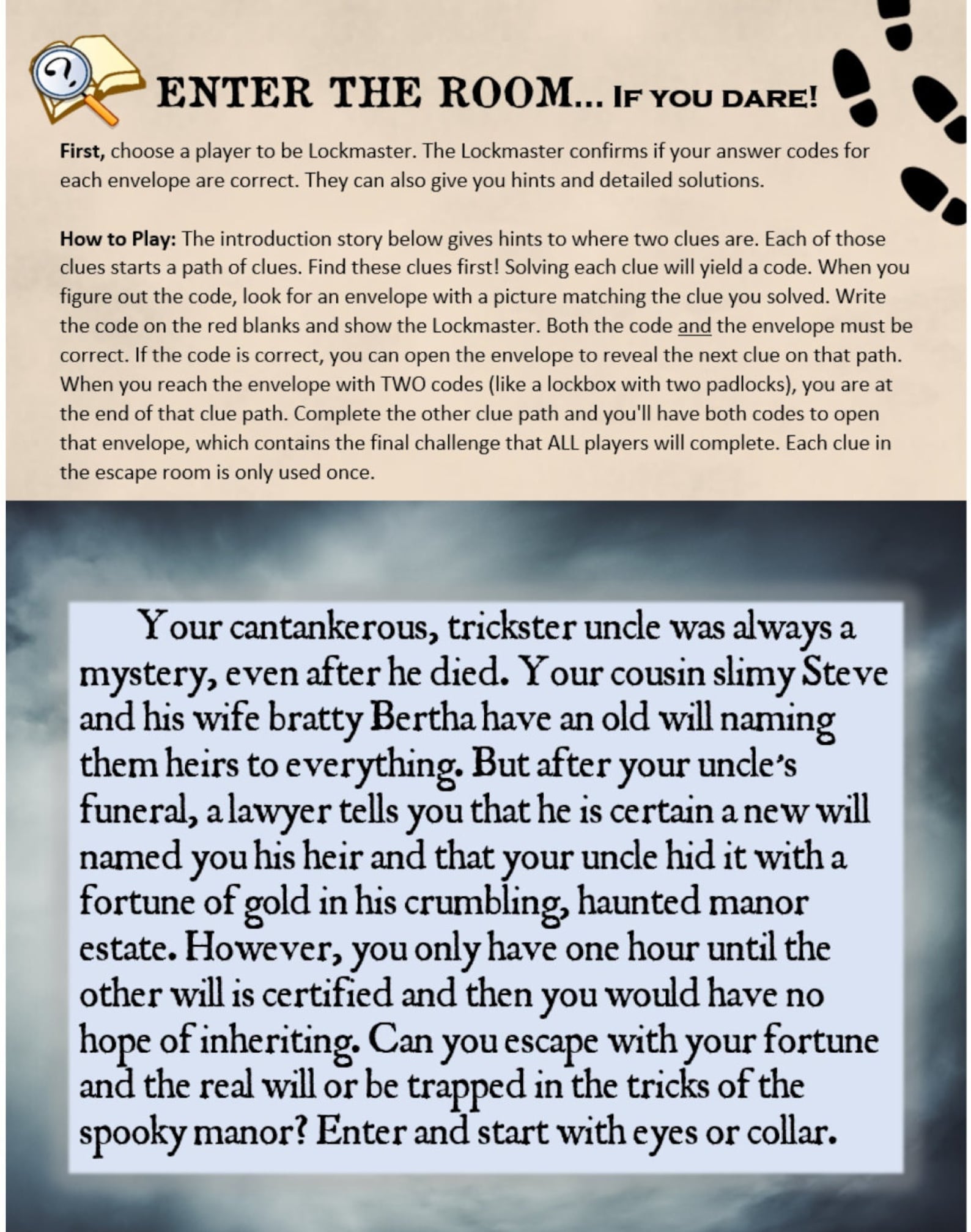 Escape Room Game. Mystery Manor Printable Adventure for Adults, Teens ...