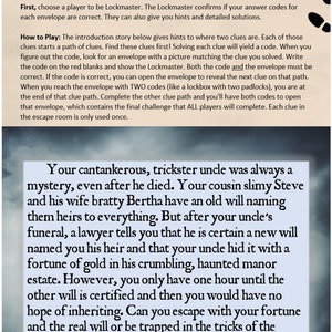 Escape Room Game. Mystery Manor Printable Adventure for Adults, Teens ...