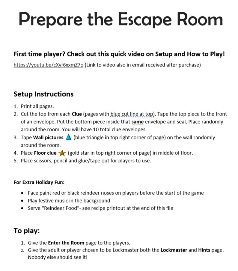 Kids Escape Room Game | Reindeer Printable Party Game for Kids and ...