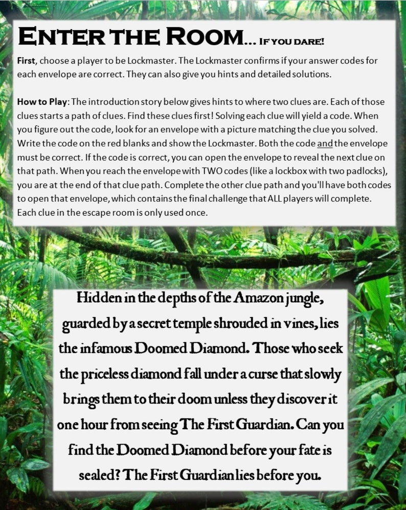 Jungle Adventure Escape Room Game. Printable Party Game in - Etsy