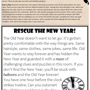 New Years Escape Room Game. Adventure Party Game Printable for Kids ...