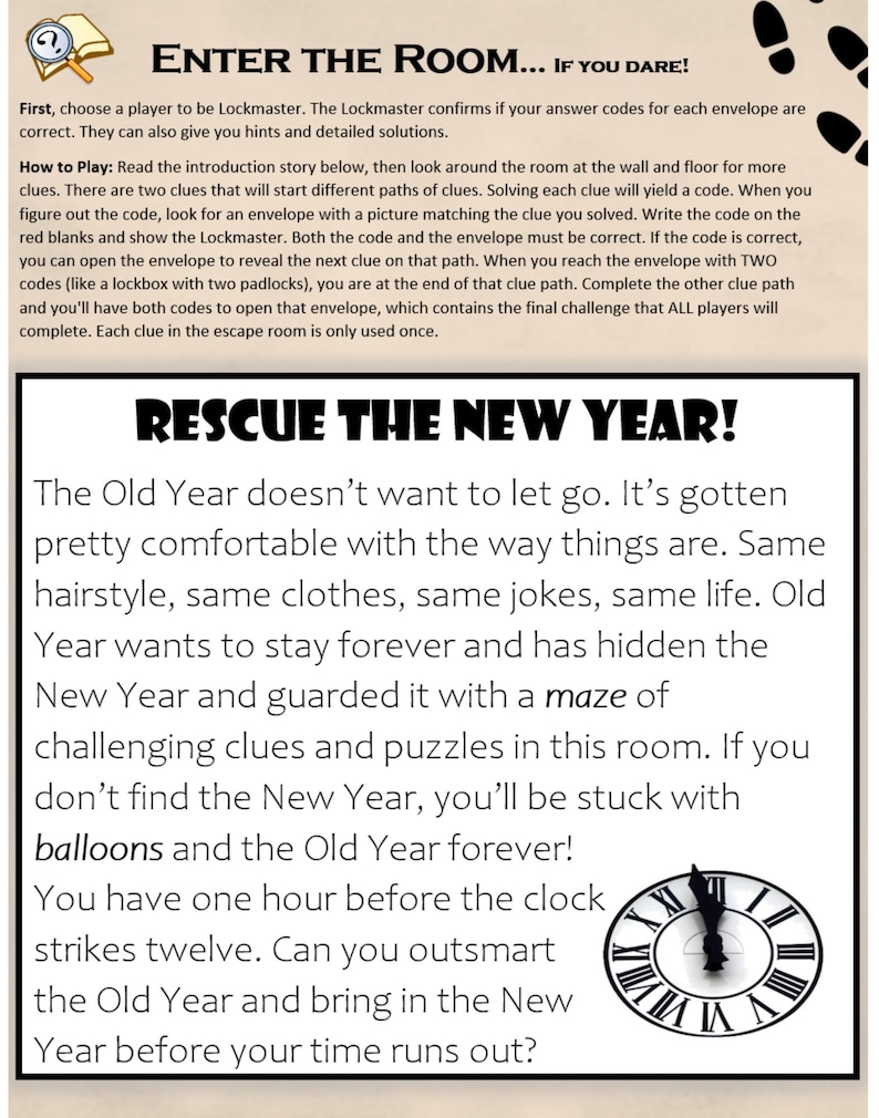 New Years Escape Room Game. Adventure Party Game Printable for | Etsy