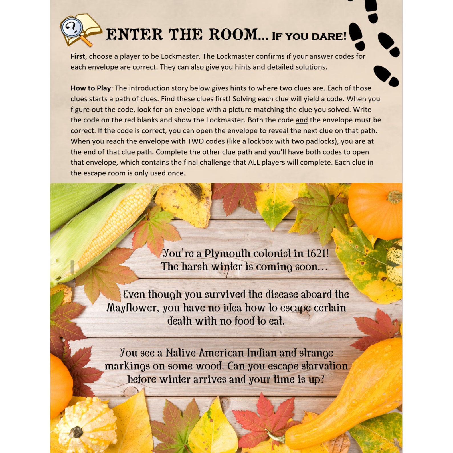 Pilgrim Escape Room Game. Printable Adventure for Kids and Families ...