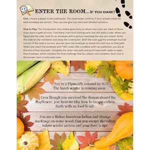 Pilgrim Escape Room Game. Printable Adventure for Kids and Families ...
