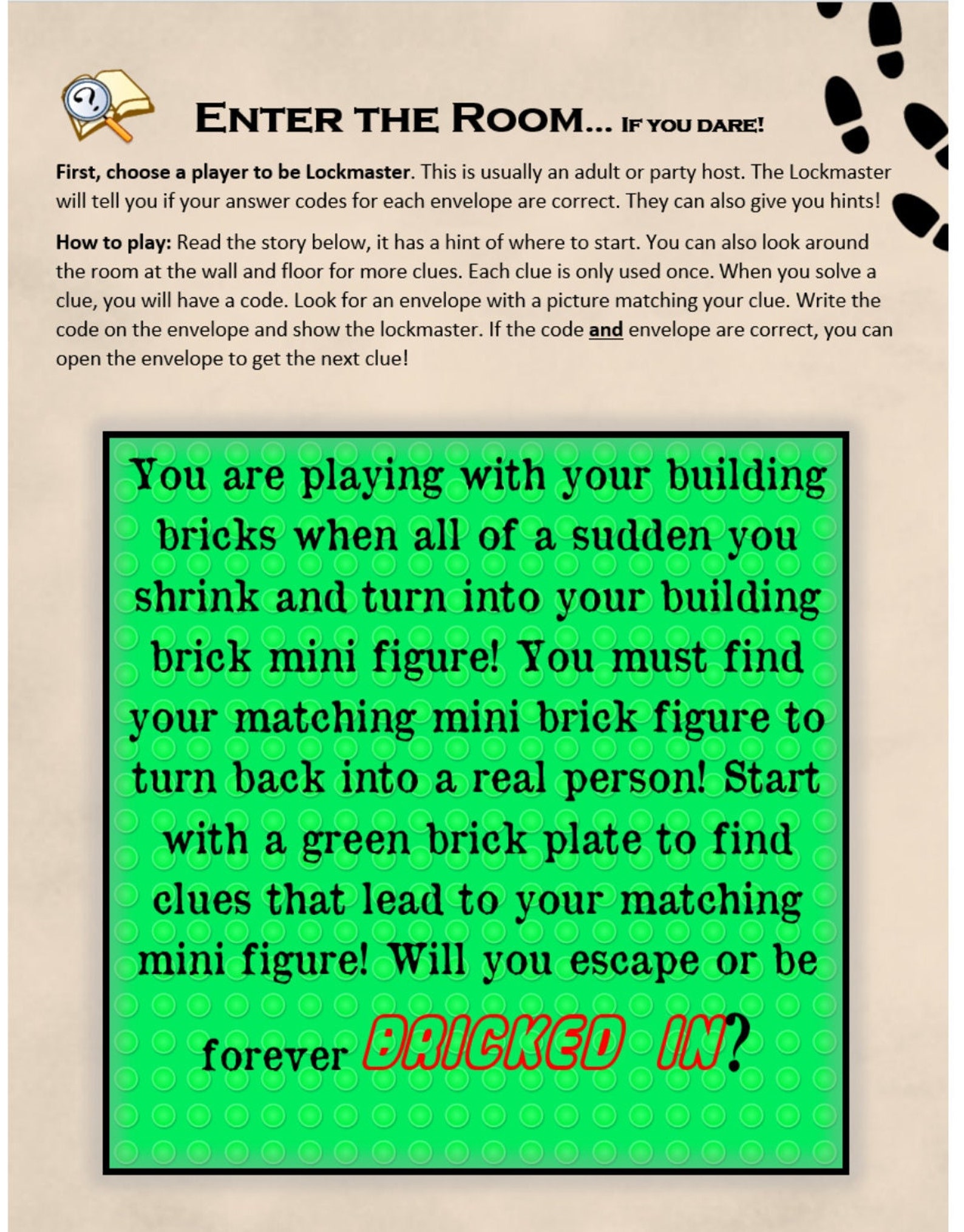 Kids Party Game Escape Room. Building Brick Adventure Printable Party ...