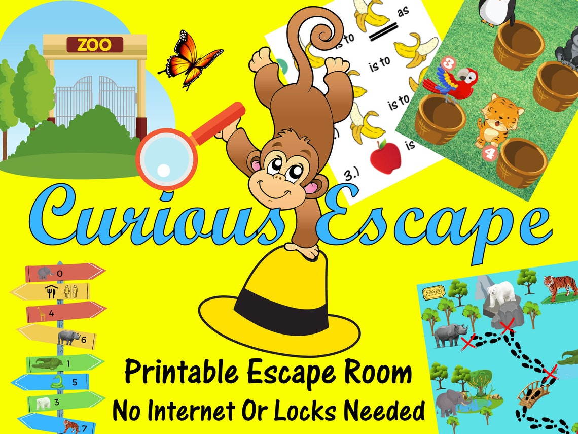 Kids Party Game Escape Room. Curious Escape at the Zoo | Etsy