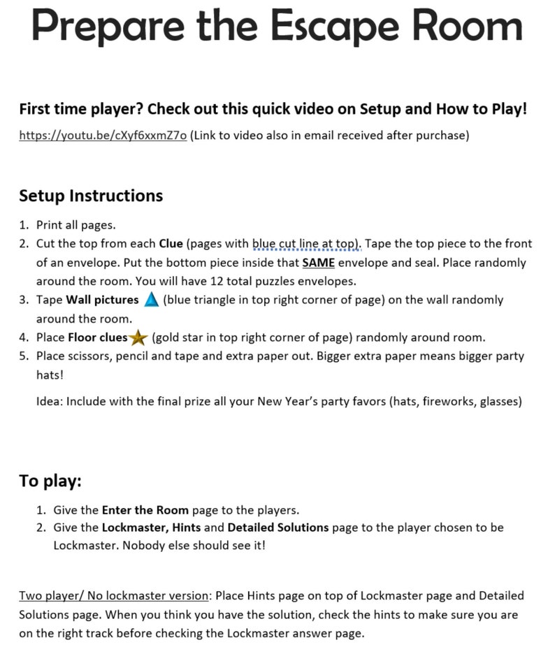 New Years Escape Room Game. Adventure Party Game Printable for | Etsy