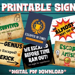 Escape Room Photo Op Printable Signs. Funny End of Escape Game Group ...