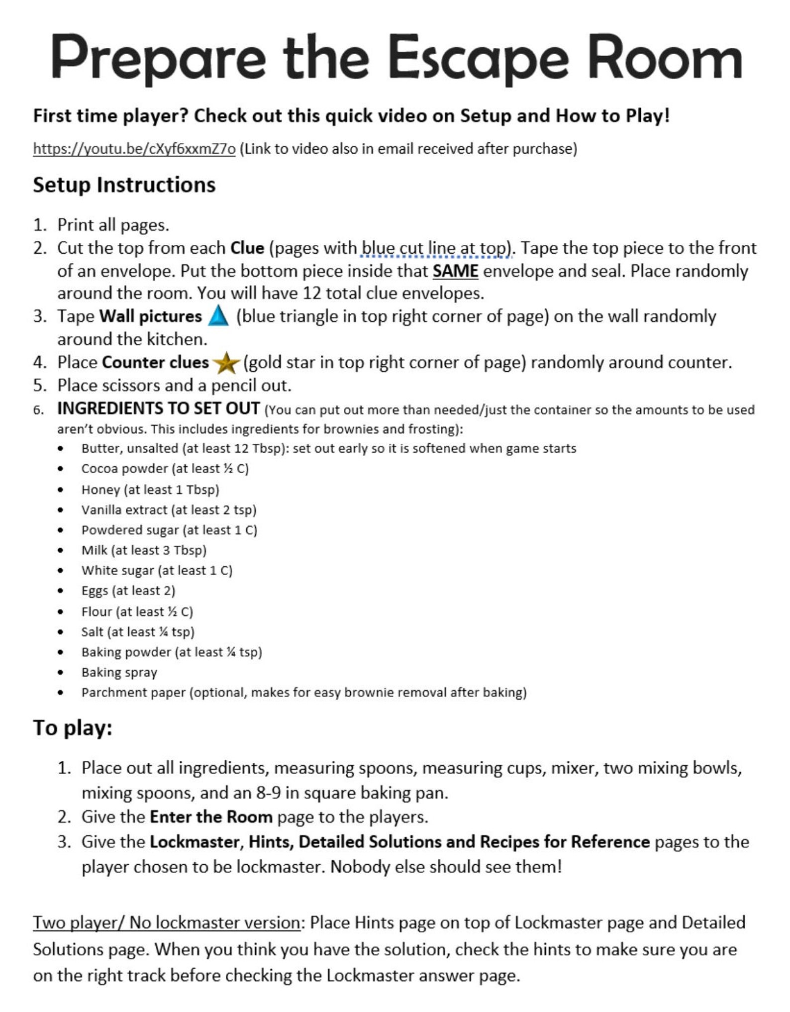 Escape Room Game. Baking Adventure Printable Party Game for - Etsy Canada