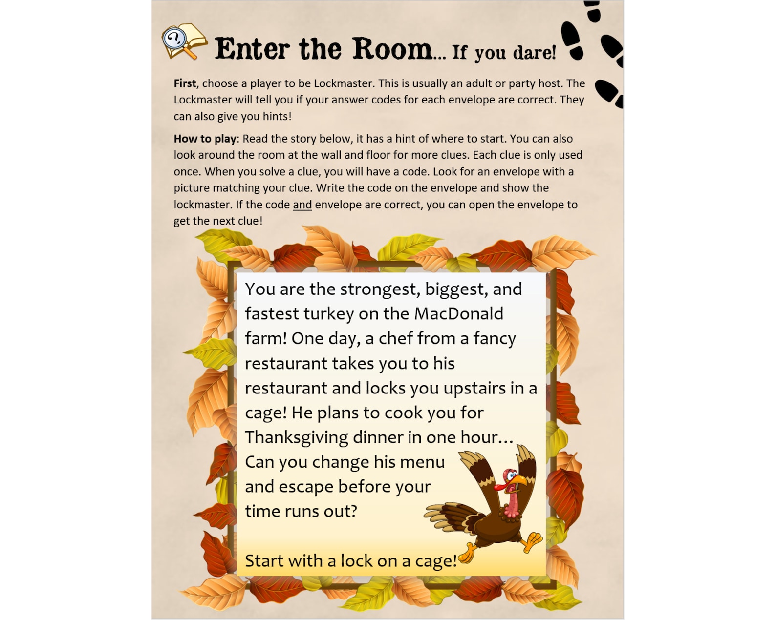 Kids Turkey Escape Room Game Thanksgiving Printable Party - Etsy