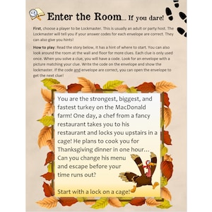 Kids Turkey Escape Room Game | Thanksgiving Printable Party for Kids ...