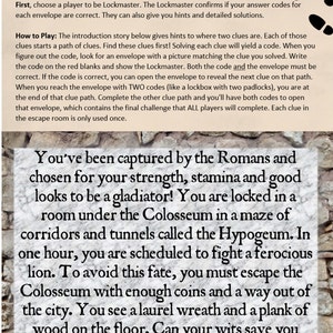 Gladiator Escape Room Game. Printable Adventure for Families, Adults ...